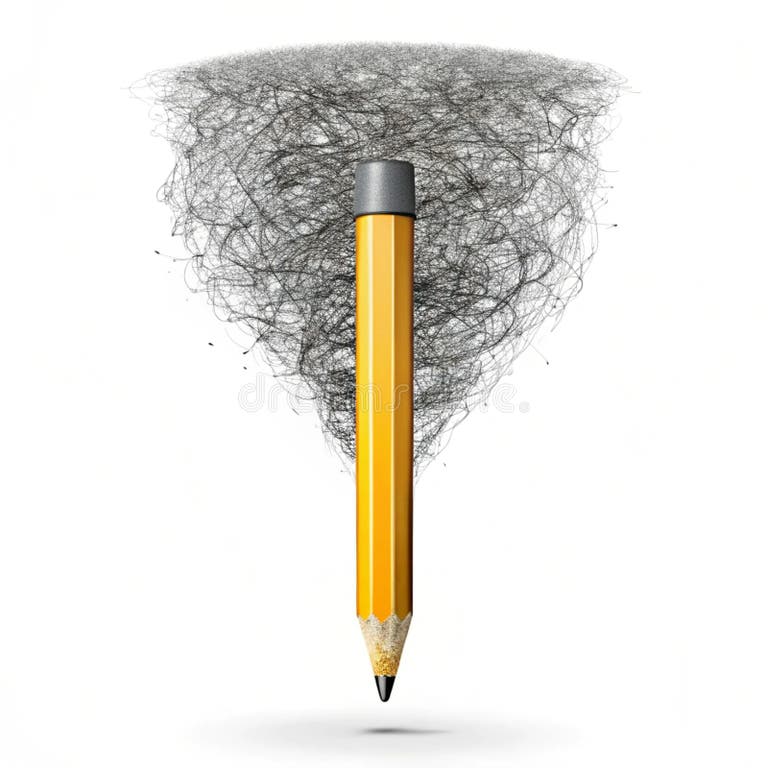Levitating Pencil with Floating Ink Scribbles Isolated on White Stock ...
