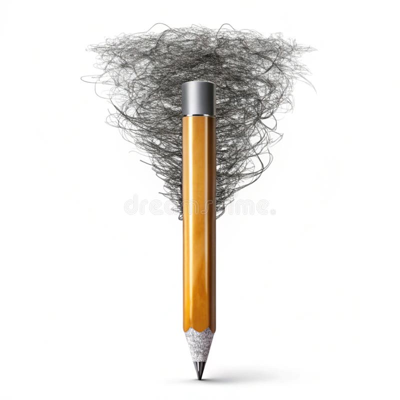 Levitating Pencil with Floating Ink Scribbles Isolated on White Stock ...
