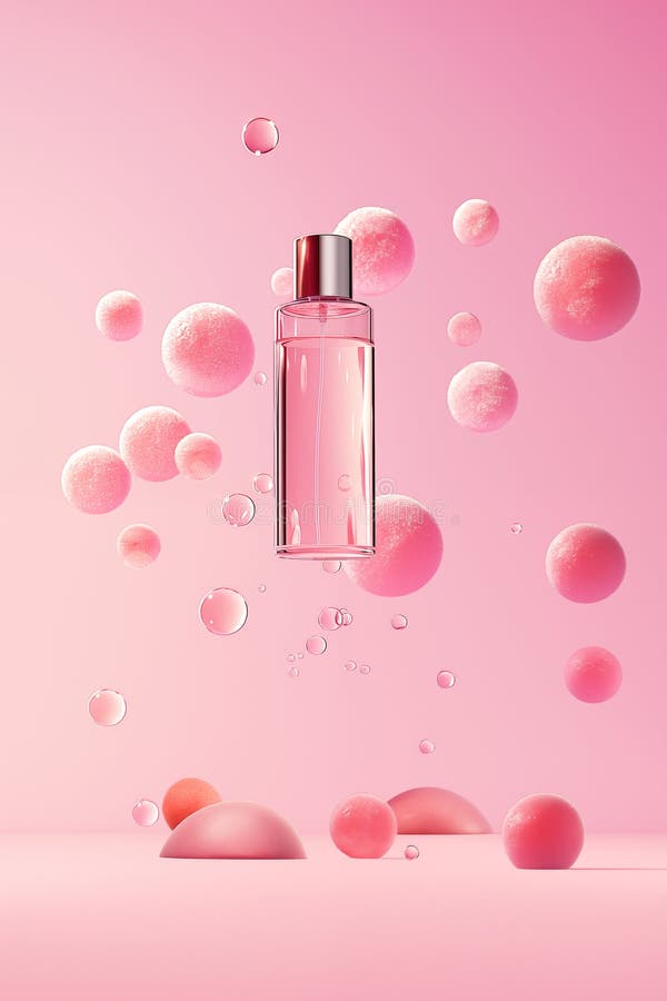 Levitating Perfume Bottle Surrounded by Pink Bubble on Pink Background Stock Photo - Image of ...