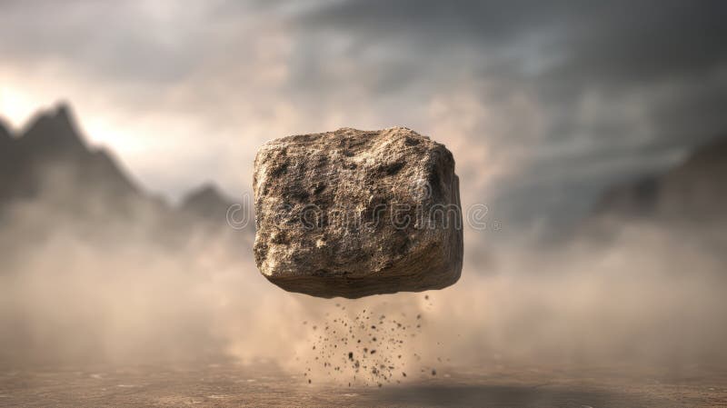 A Levitating Rock Hovers in Mid-air Against a Dramatic Cloudy ...