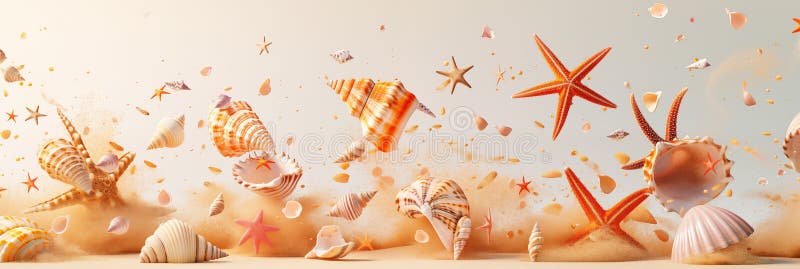 Levitating Seashell and Starfish in Warm Light with Dynamic Motion and ...