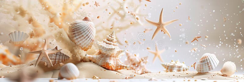 Levitating Seashell and Starfish in Warm Light with Dynamic Motion and ...