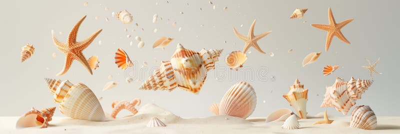 Levitating Seashell and Starfish in Warm Light with Dynamic Motion and ...