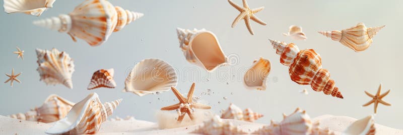 Seashells and Starfish on Sandy Tropical Beach with Palm Trees and ...