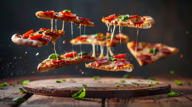 Levitating Slices of Pizza Creating an Enticing Visual Stock ...