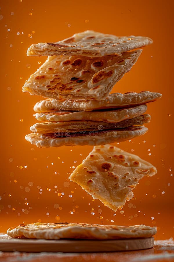 Levitating Stack of Golden Brown Flaky Crackers with Crisp Crumbs ...