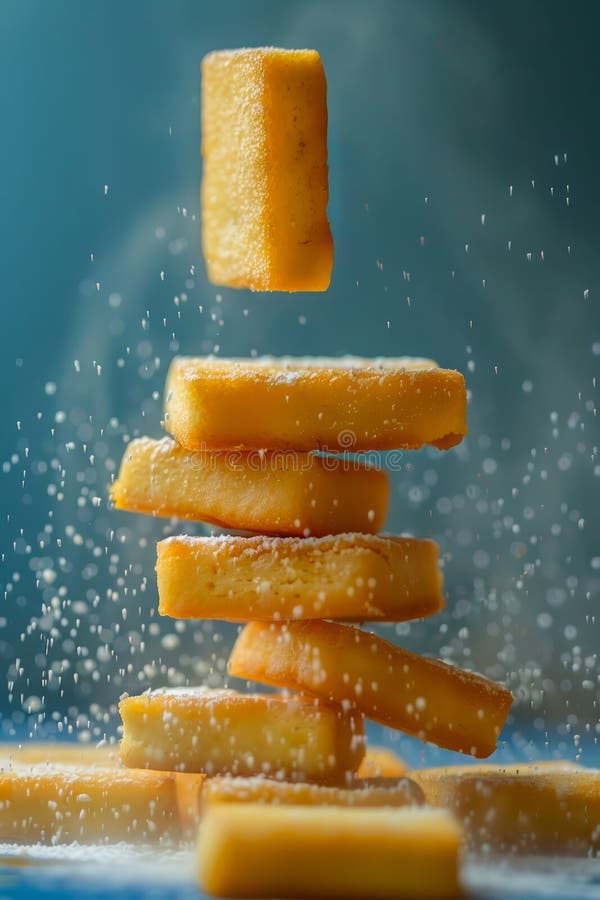 Levitating Stack of Golden Fried Polenta Sticks with Salt Crystals ...