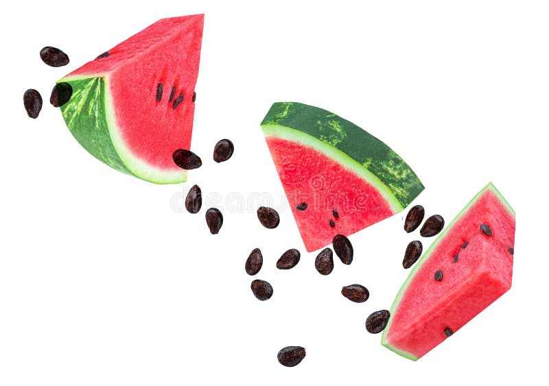 Levitating Watermelon Triangle Slices Isolated on White. Watermelon ...