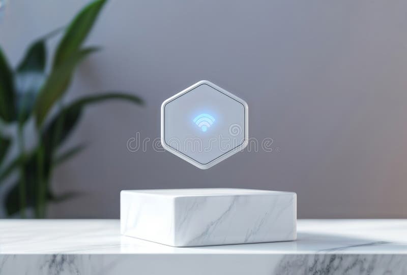 Levitating WiFi Router with Blue Glow, Generative Ai Stock Illustration ...