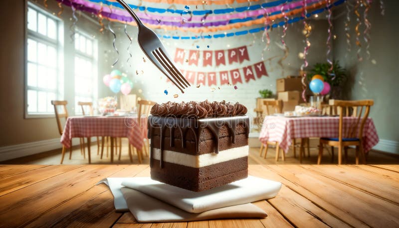 Levitation Slice of Chocolate Cake Served during Festive Celebration ...