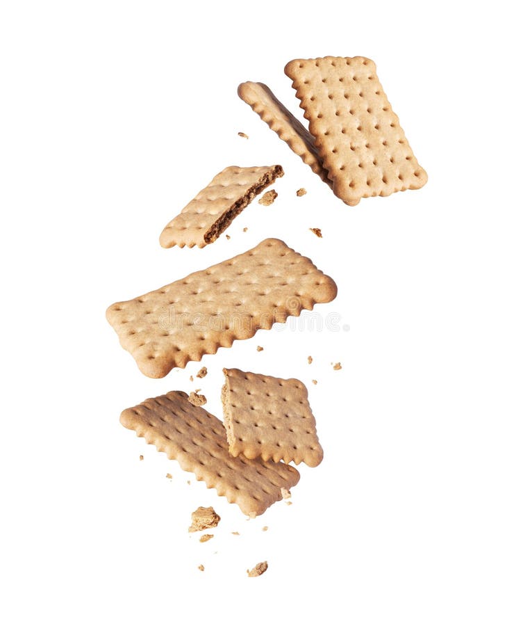 Levitation of Whole and Crushed Crispy Cookies in the Air Isolated on ...
