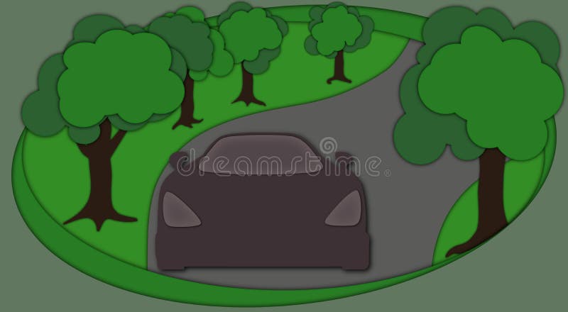 Original Background in the Style of Paper Cut Out. the Car is Driving ...