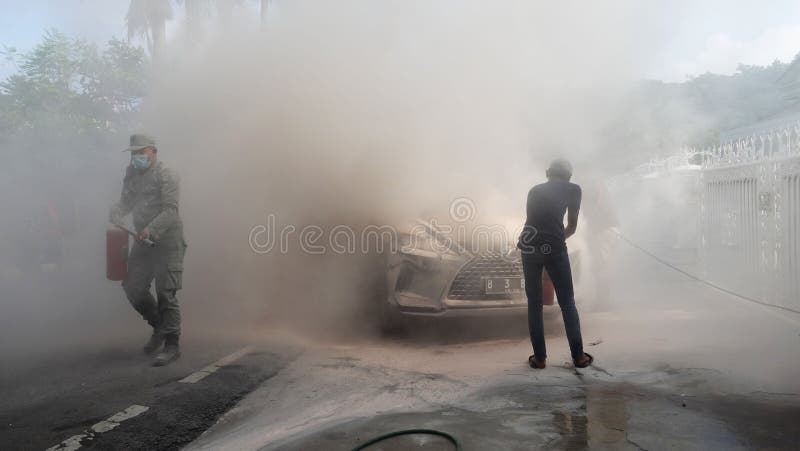 A Lexus car caught fire editorial stock image. Image of disasters ...