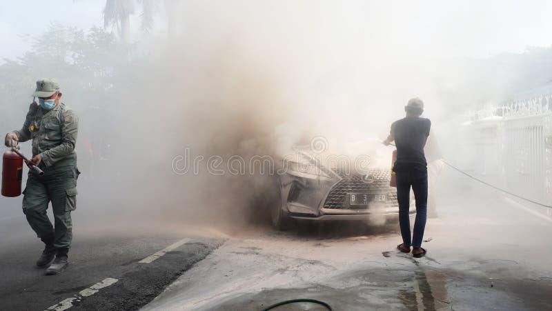 A Lexus car caught fire editorial photo. Image of automobile - 287628886