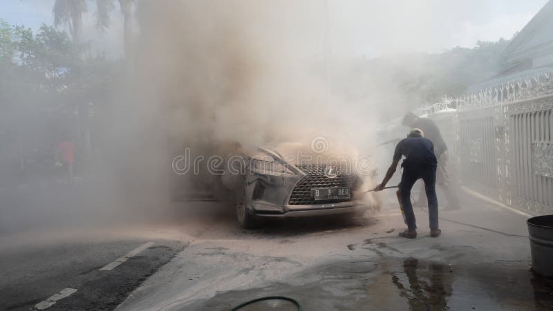 A Lexus car caught fire editorial image. Image of burnt - 287628890
