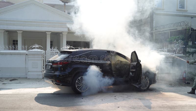 A Lexus car caught fire editorial stock photo. Image of dubai - 287628953