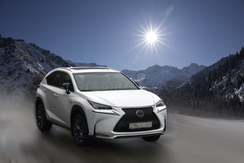 Lexus white car. stock photo. Image of motion, mountains - 173942540