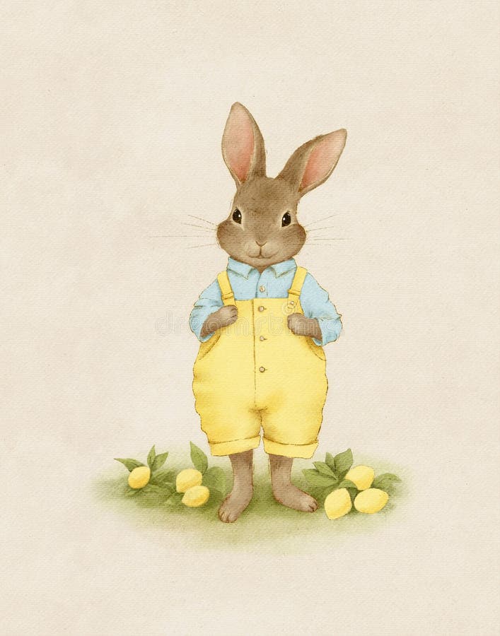 Drawing of a Cute Rabbit in Yellow Clothes with Lemons, Summer ...