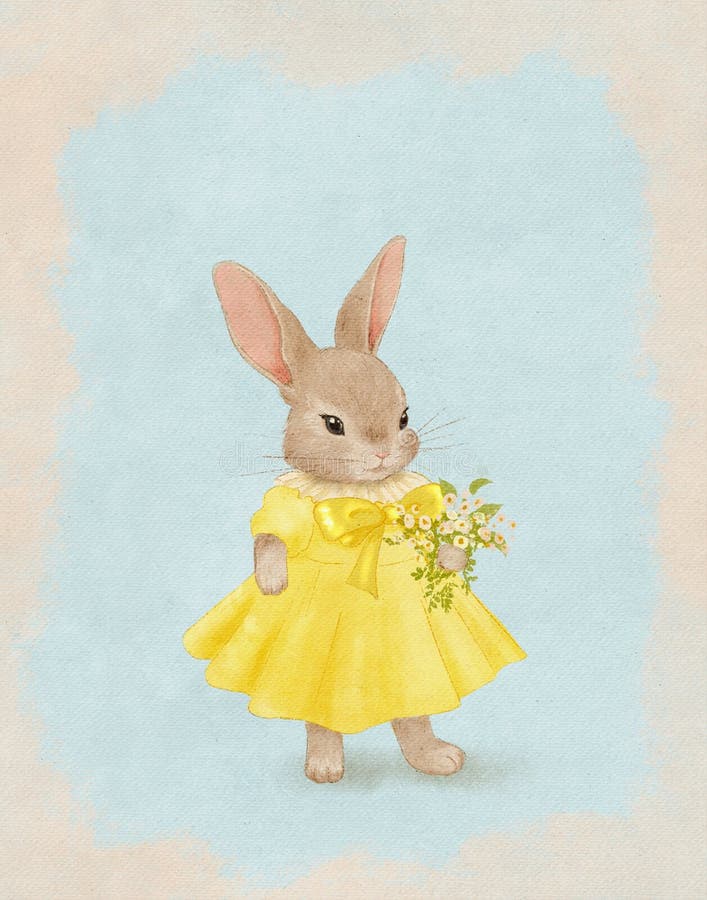 Drawing of a Cute Rabbit, Yellow Color, Summer Adventures of a Rabbit ...