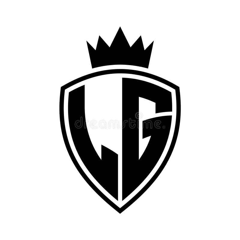 LG Letter Monogram Shield and Crown Outline Shape with Black and White ...