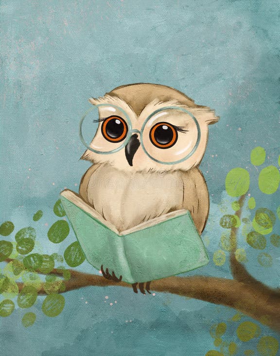 Drawing of a Cute Owl Sitting on a Book, Learned Owl Stock Illustration ...