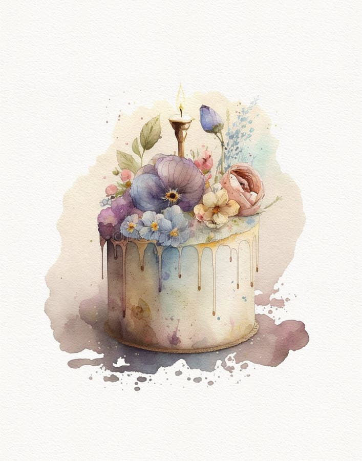 Watercolor Drawing of Birthday Cake, Birthday Cake, Wedding Cake Stock ...