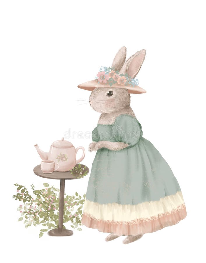 Pastel Vintage Bunny Drawing, Easter Bunny, Shabby Chic Drawing Stock ...