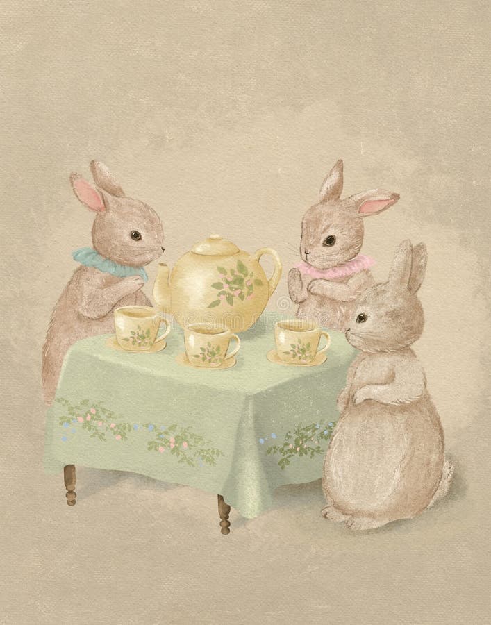 Pastel Vintage Bunny Drawing, Easter Bunny, Shabby Chic Drawing Stock ...