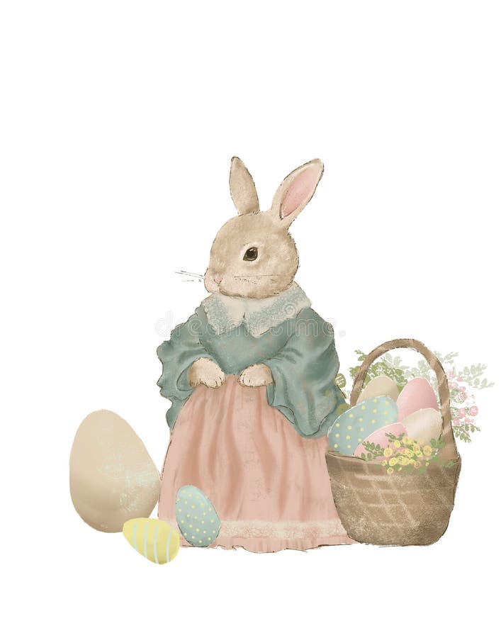 Pastel Vintage Bunny Drawing, Easter Bunny, Shabby Chic Drawing Stock ...