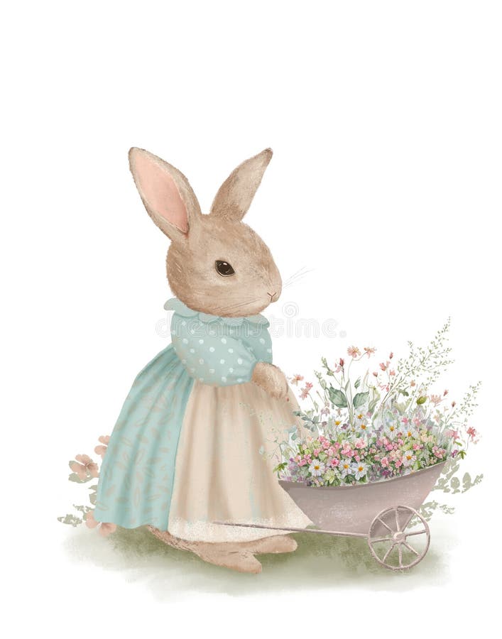 Pastel Vintage Bunny Drawing, Easter Bunny, Shabby Chic Drawing Stock ...