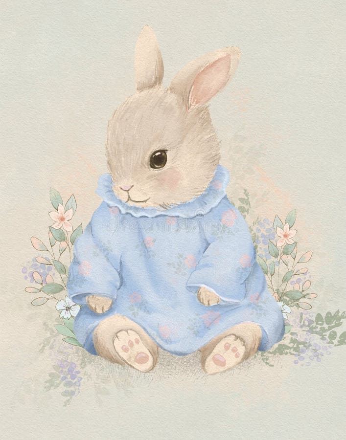 Pastel Vintage Bunny Drawing, Easter Bunny, Shabby Chic Drawing, Stock ...