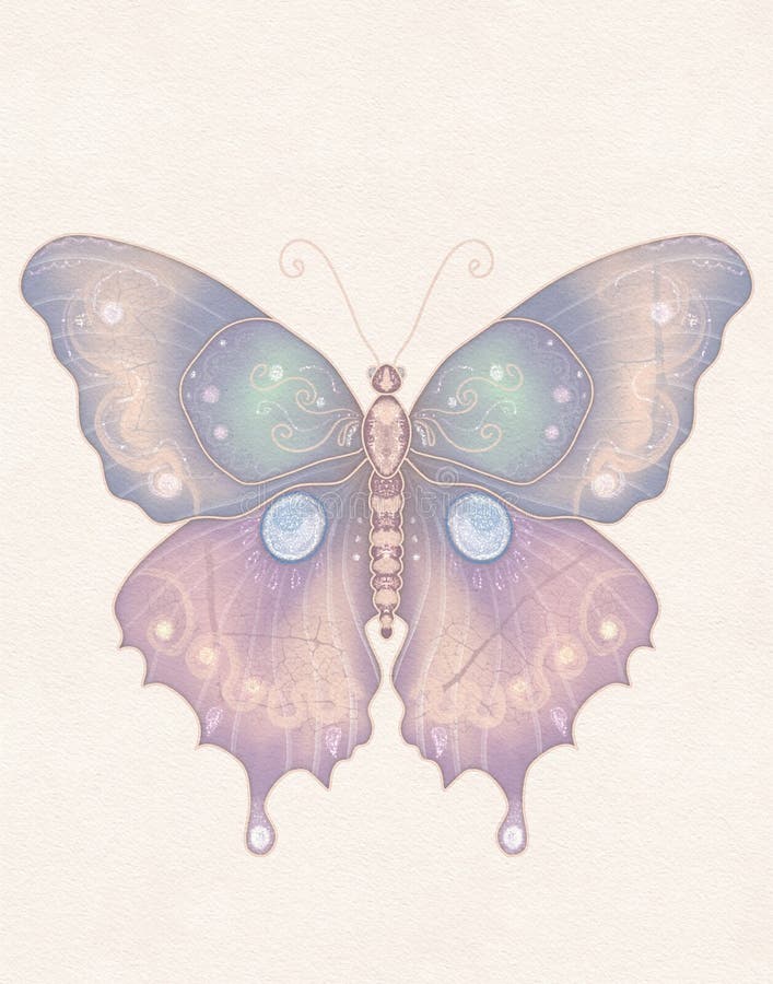 Butterfly Pastel Vintage Drawing, Butterfly Wings Stock Illustration ...