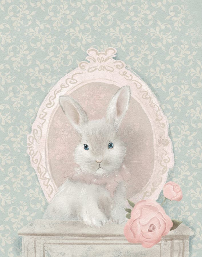 Pastel Vintage Bunny Drawing, Easter Bunny, Shabby Chic Drawing, Stock ...