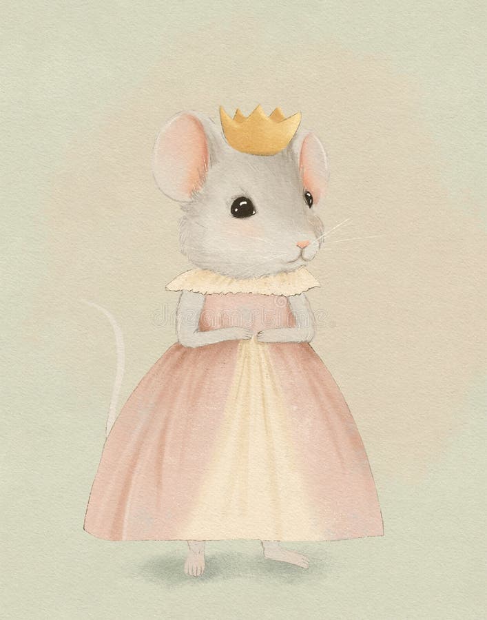 Vintage Postcard Drawing of a Cute Princess Mouse Wearing a Crown Stock ...