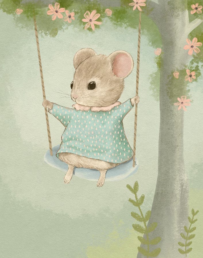 Pastel Vintage Mouse Drawing, Cute Baby Animal, Kids Birthday Card ...