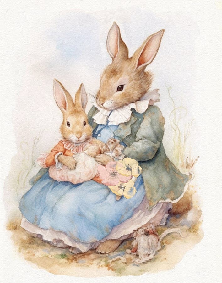 Pastel Vintage Bunny Drawing, Easter Bunny, Shabby Chic Drawing ...