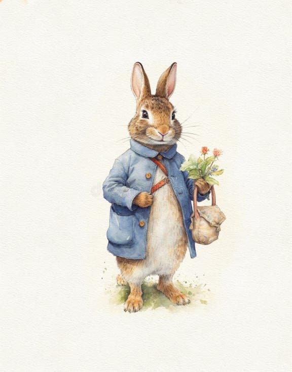 Watercolor Drawing of a Rabbit in a Vintage Jacket, Cartoon Rabbit ...