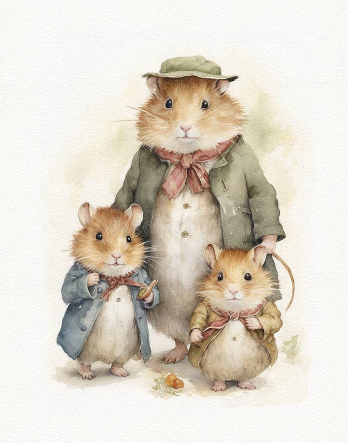 Watercolor Drawing of a Chef Rabbit in the Kitchen, Vintage Card with ...