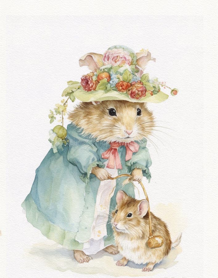 Watercolor Drawing of a Chef Rabbit in the Kitchen, Vintage Card with ...