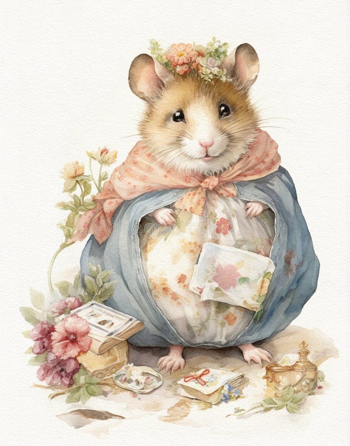 Watercolor Drawing of a Chef Rabbit in the Kitchen, Vintage Card with ...