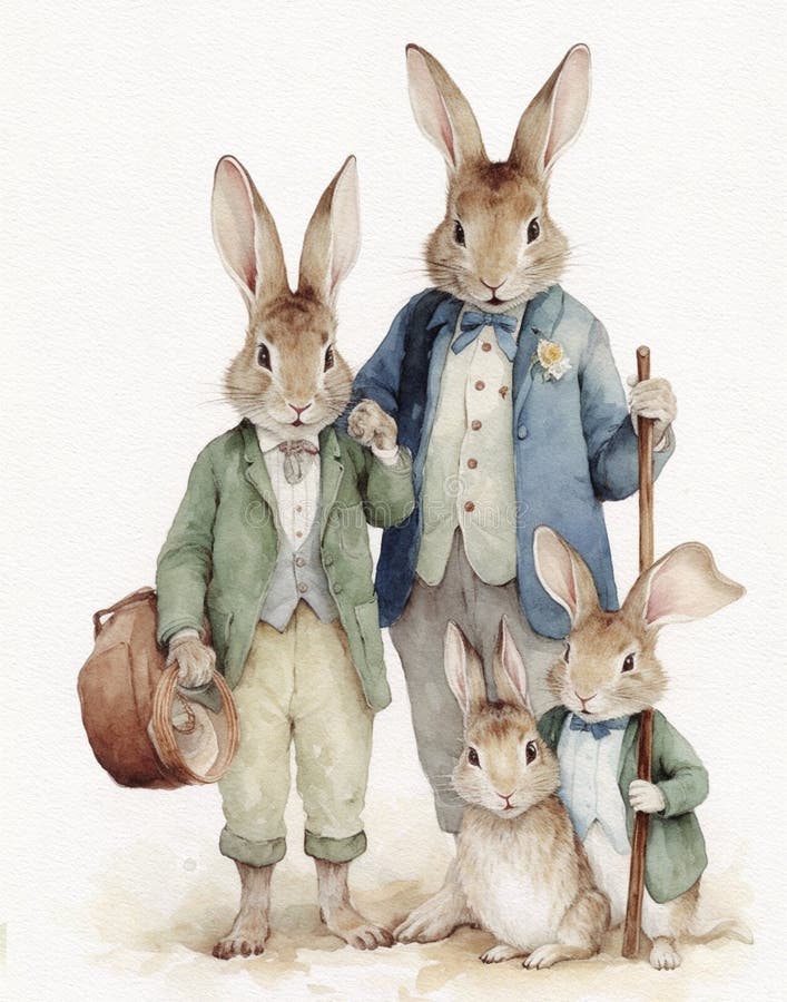 Watercolor Drawing of a Chef Rabbit in the Kitchen, Vintage Card with ...