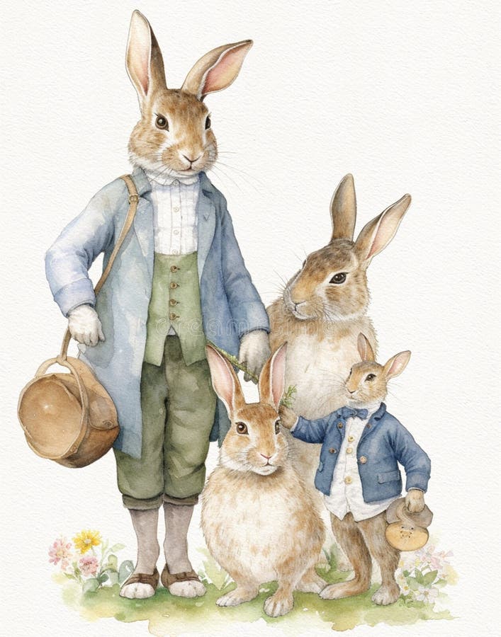 Watercolor Drawing of a Chef Rabbit in the Kitchen, Vintage Card with ...