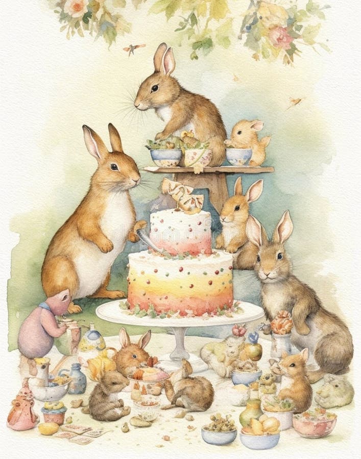 Watercolor Drawing of a Rabbit in a Vintage Jacket, Cartoon Rabbit ...