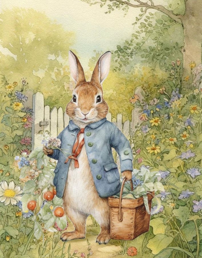 Watercolor Drawing of a Rabbit in a Vintage Jacket, Cartoon Rabbit ...