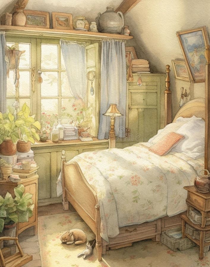 Watercolor Drawing of a Chef Rabbit in the Kitchen, Vintage Card with ...