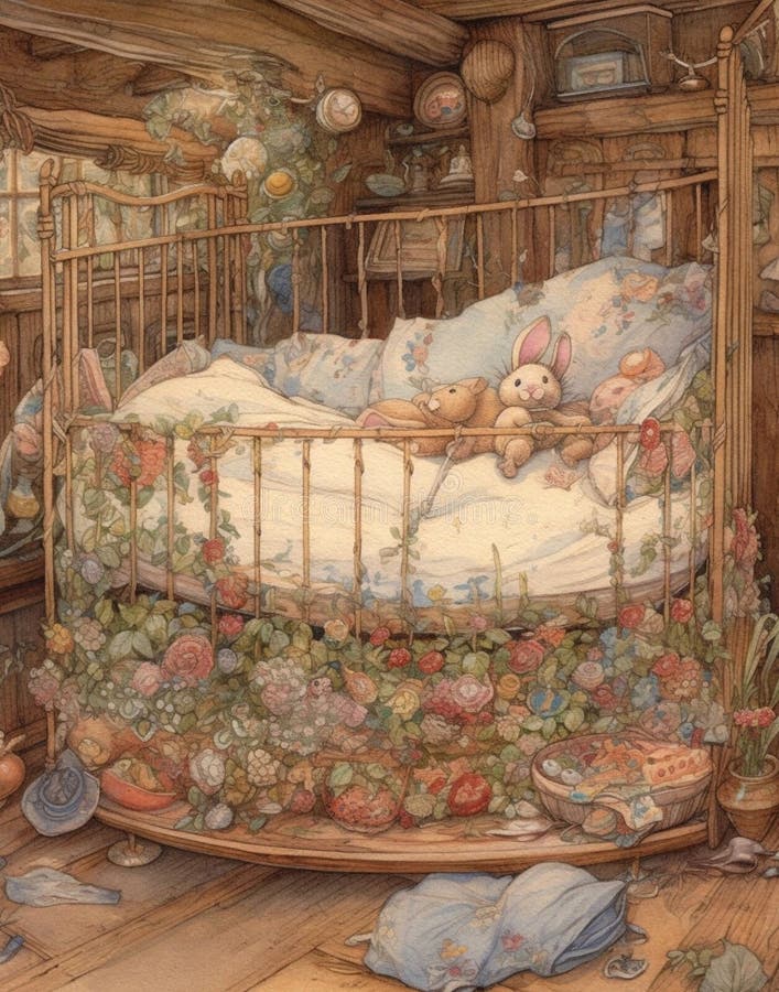 Watercolor Drawing of a Chef Rabbit in the Kitchen, Vintage Card with ...