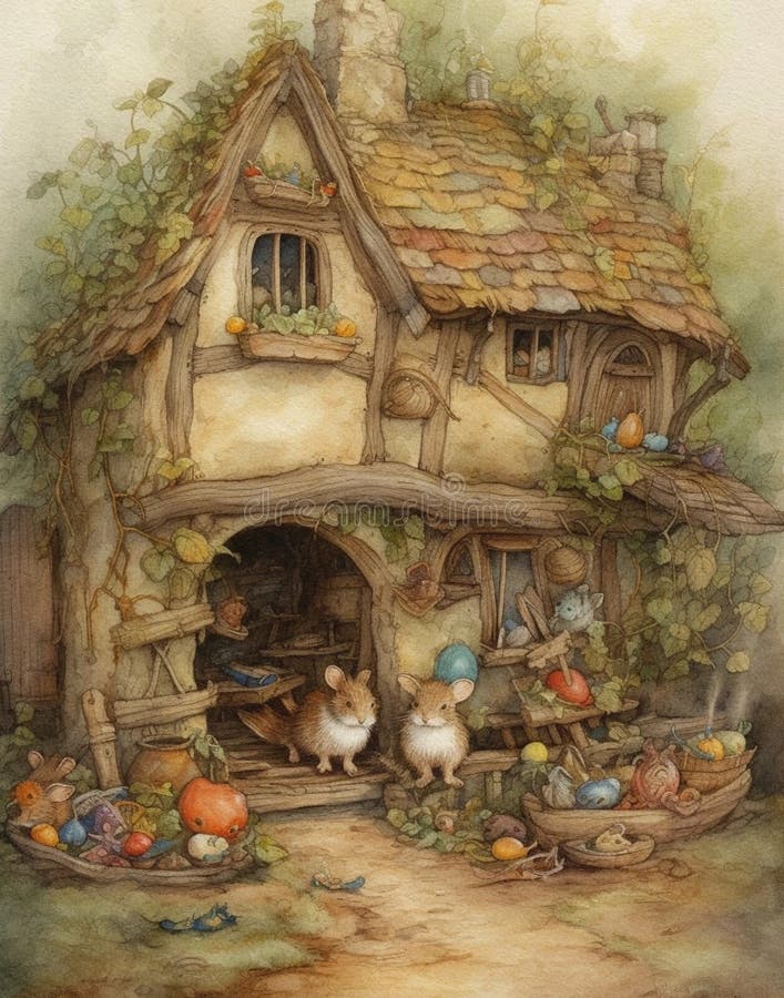 Watercolor Drawing of a Mouse House, Fabulous Animal House, Vintage ...