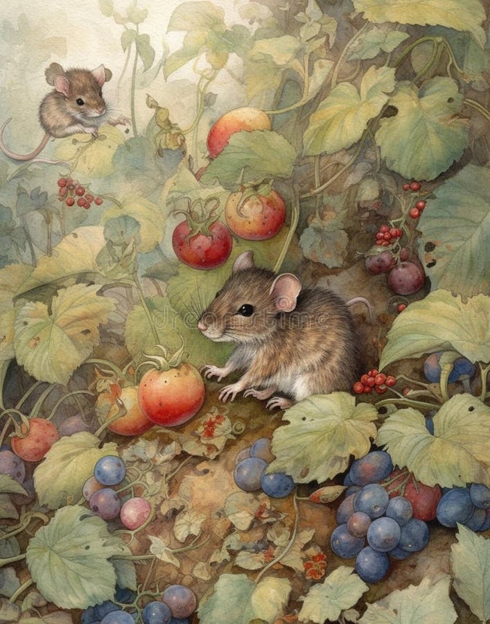 Watercolor Vintage Drawing Children S Book Illustration Family of Mice ...