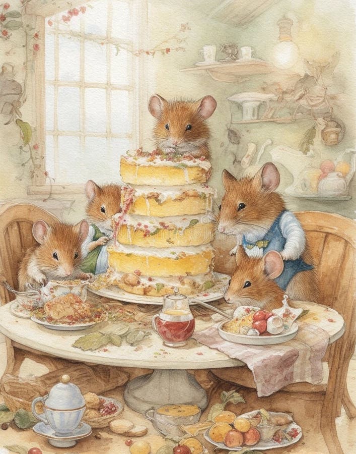 Watercolor Vintage Drawing Children S Book Illustration Family of Mice ...
