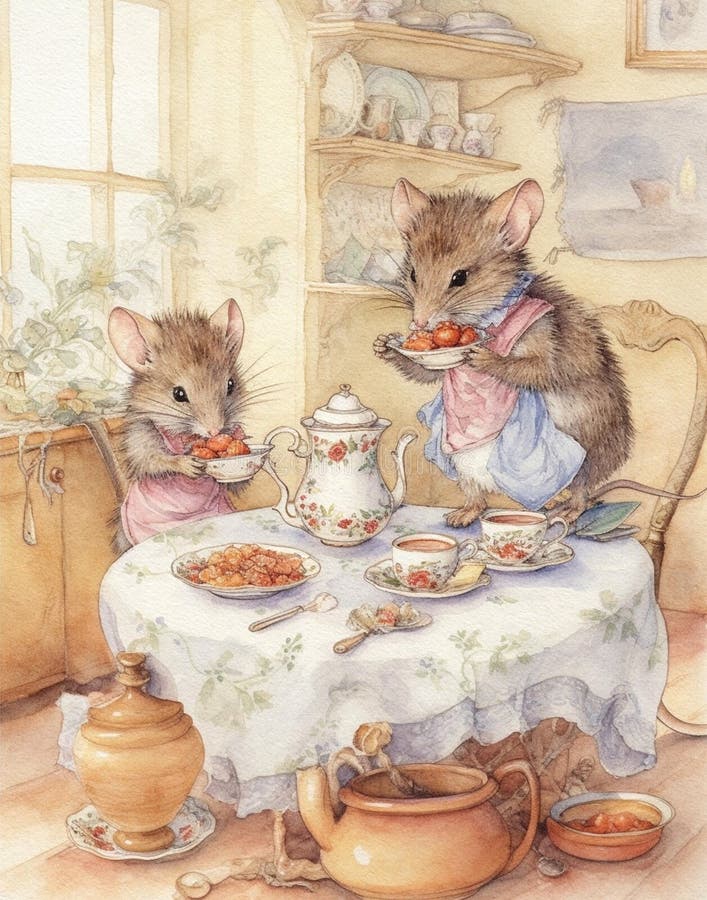 Watercolor Vintage Drawing Children S Book Illustration Family of Mice ...